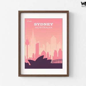 Sydney Travel Poster, Pink Australian Decor, Extra Large Sydney Modern ...