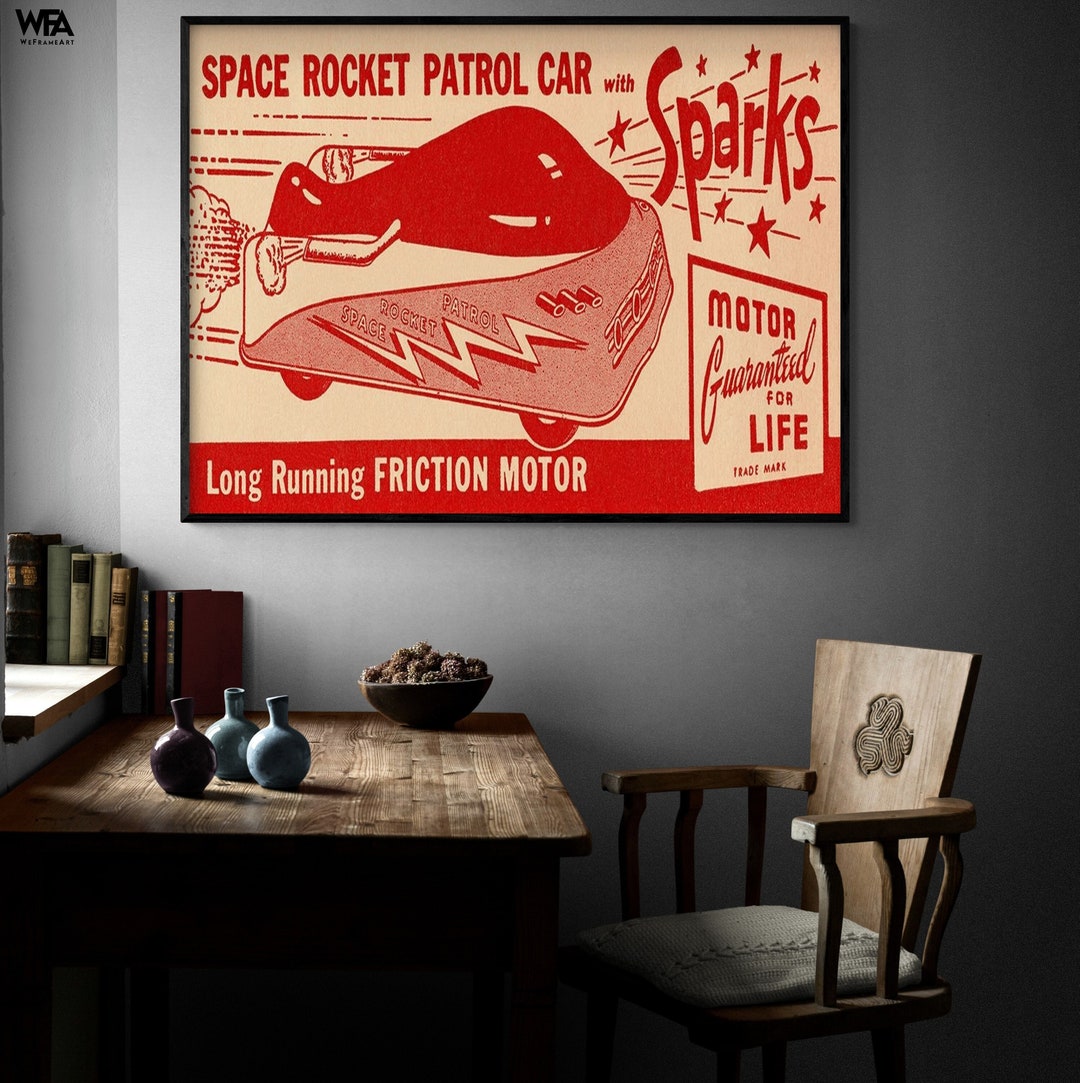 Space Rocket Patrol Car by Retrotrans, Red Rocket Poster, Vintage Toy ...