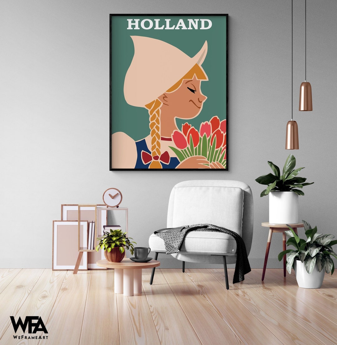 Holland Travel Poster, Red Tulips Poster Print, Vintage Holland Travel ...