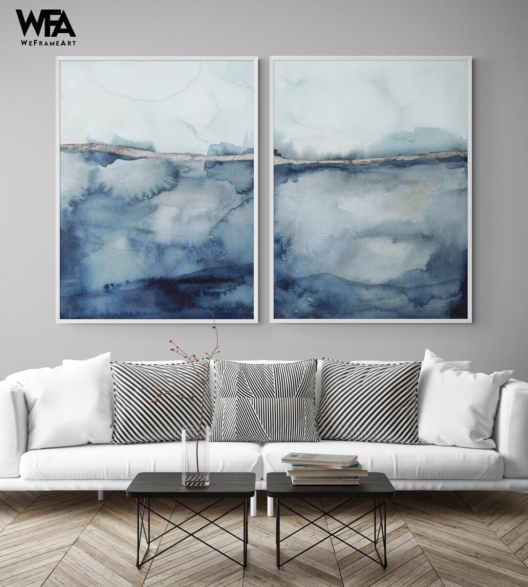 Abstract Blue Watercolor Set, Borges Victoria Art Prints, Large Wall ...
