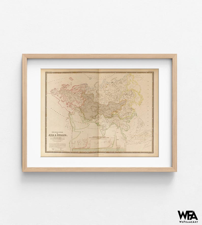 Vintage River Systems Map of Asia and Europe, Antique Wall Art Print - Etsy