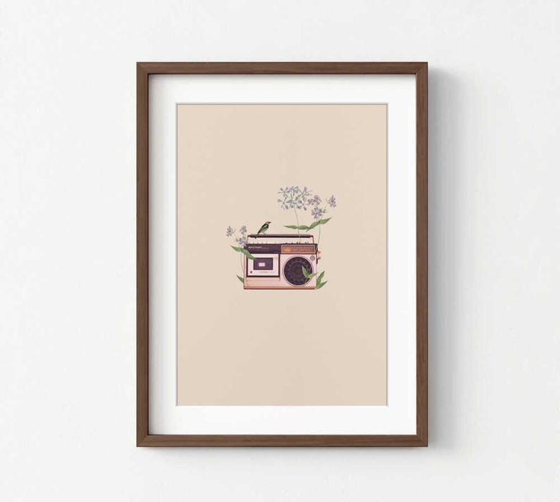Boombox Bird Print: Floral Watercolor Artwork (framed or Unframed) - Etsy