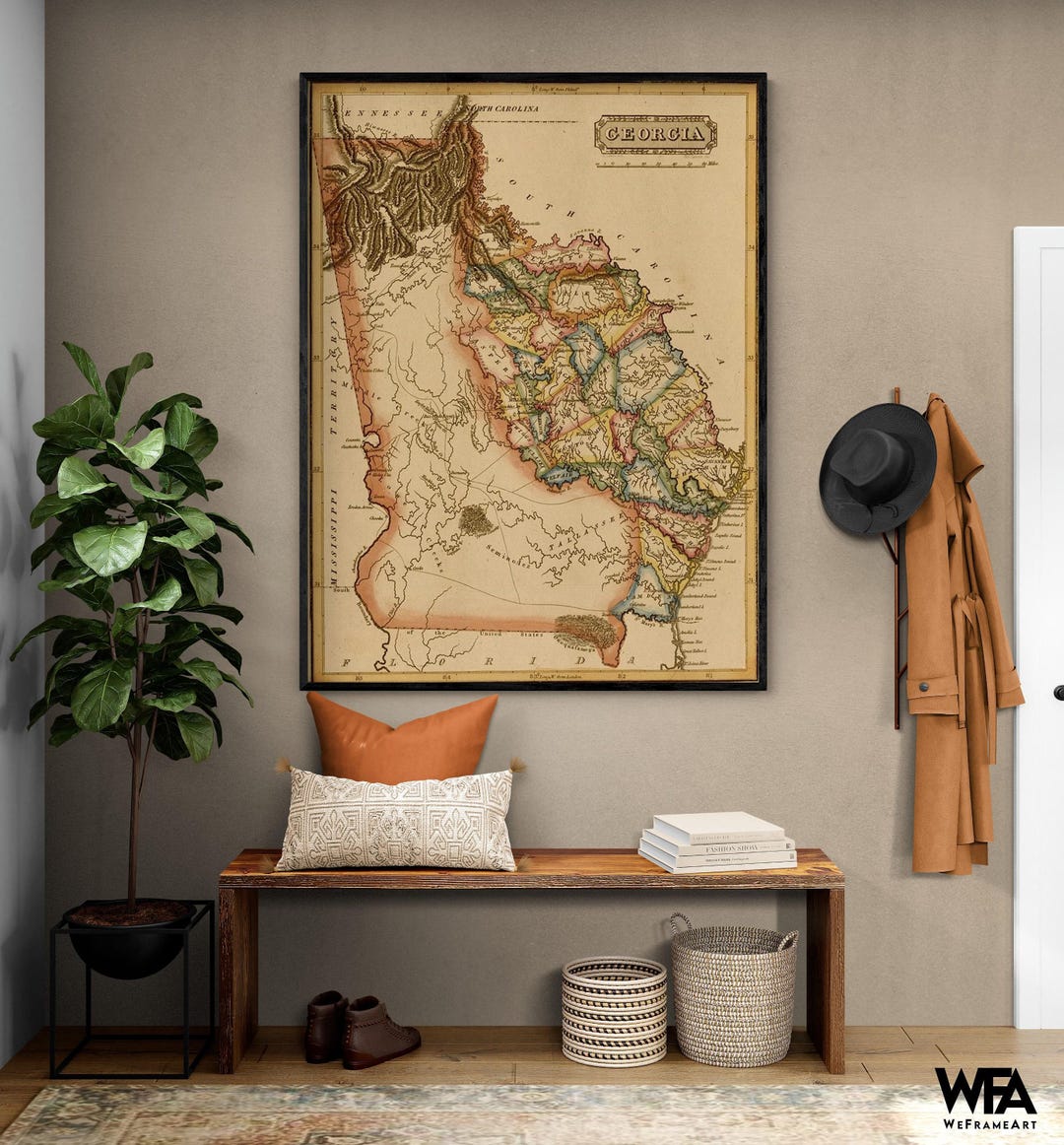 Georgia 1817, Georgia County Map, USA Travel Map Poster Print, Antique ...