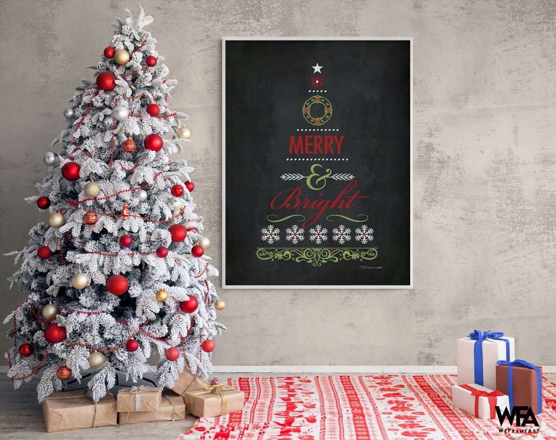 Merry and Bright Christmas Wall Art Xmas Wishes Minimalist Traditional ...