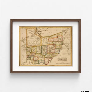 Ohio 1817, Large Ohio Map, Antique Ohio Gift Map, Rustic USA State Map ...