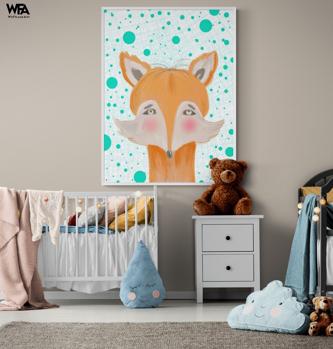 Baby Fox Daycare Wall Art, Cute Nursery Animal Print, Framed Adorable ...