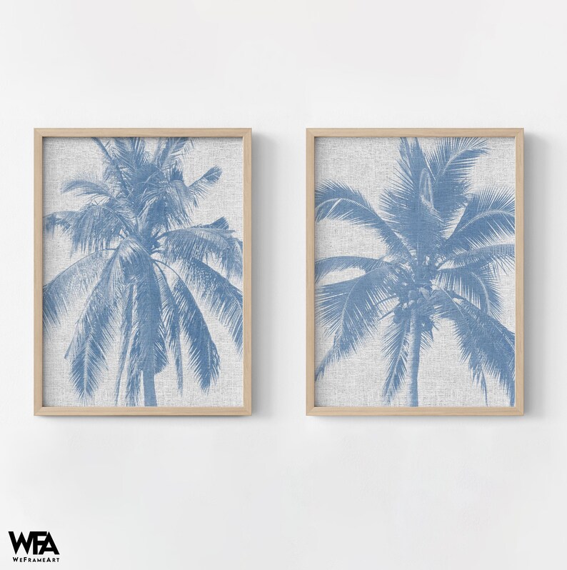 Blue Palm Tree Prints Set of 2 Blue Plants Prints Framed - Etsy