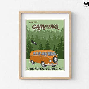 Vintage Forest Camping Camper Van Poster, Hiking Lover Boyfriend ...
