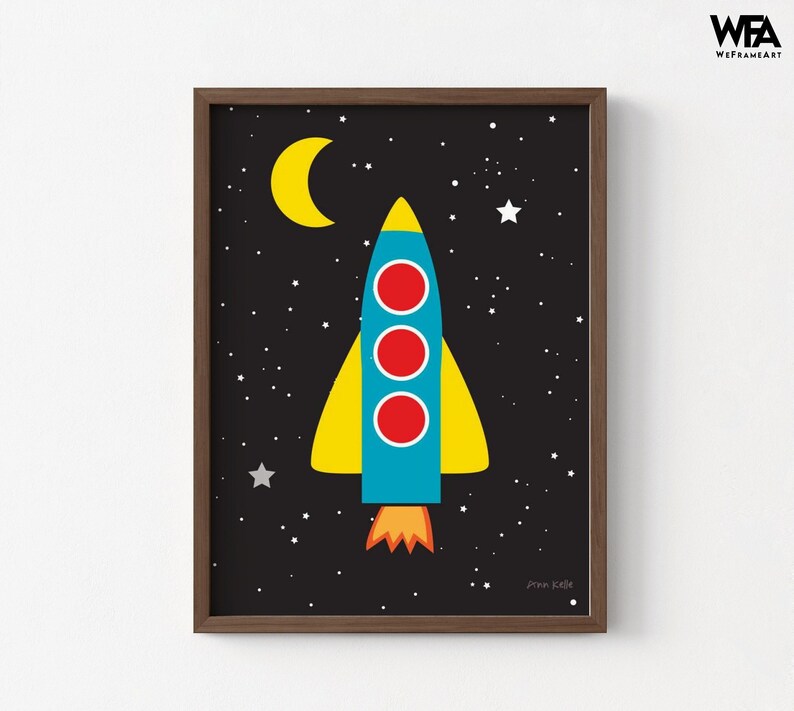 Blast off Rocket Ship Art Print, Kids Space Wall Decor - Etsy