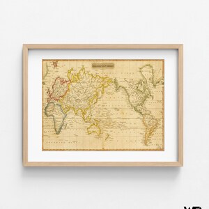 Mercators Chart 1817, World Chart Poster, Vintage Atlas Poster, World Map Decor, Principals ...
