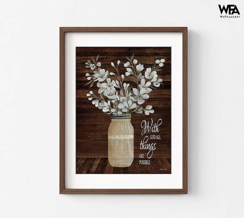 Floral Vase Matthew 19:26 Print, Cindy Jacobs Art, Framed House Decor ...