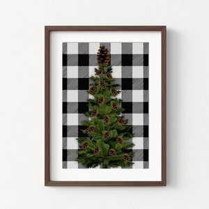 Christmas Tree Print Black White Buffalo Plaid Rustic Farmhouse Wall ...
