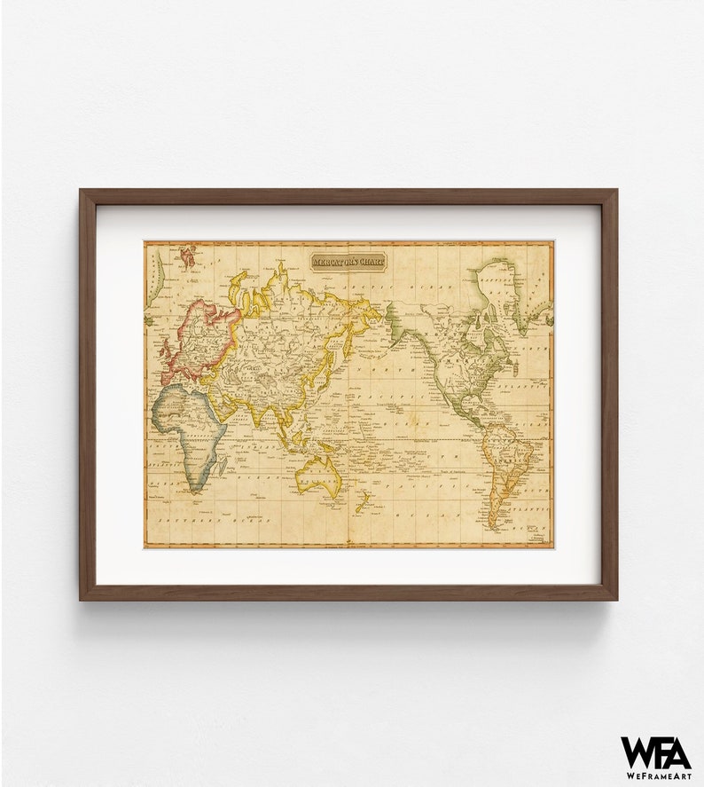 Mercators Chart 1817 World Chart Poster Vintage Atlas - Etsy