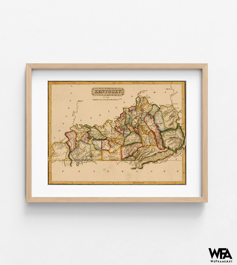 Kentucky 1817 Old KY Map Poster Print Rustic USA Map Wall - Etsy