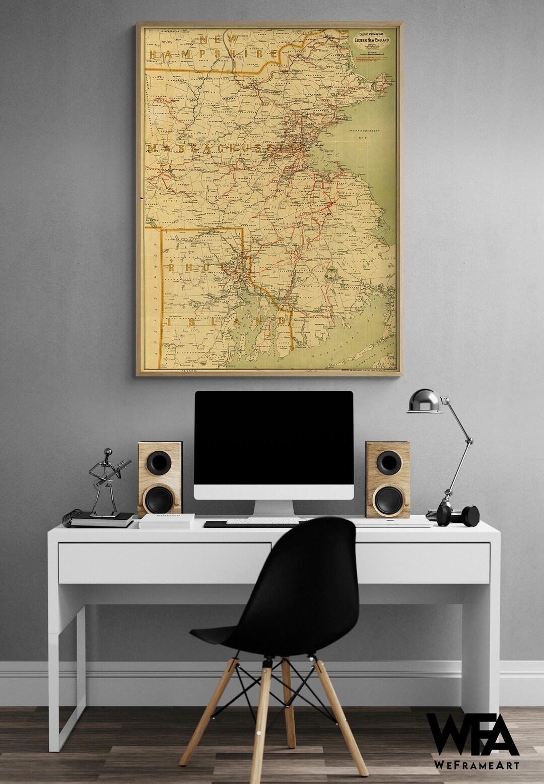 Electric Railway Map of Eastern New England, Railroad Poster Print, New ...