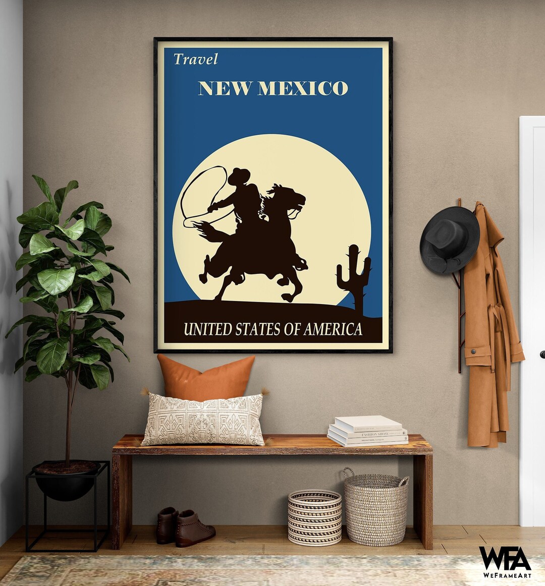 New Mexico Travel Poster, Navy Blue Cowboy Poster Print, Western Bar ...
