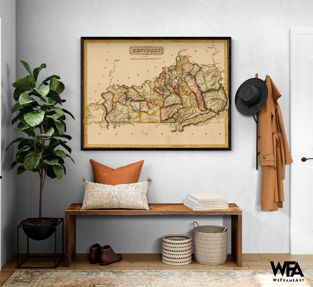 Kentucky 1817, Old KY Map Poster Print, Rustic USA Map Wall Art ...