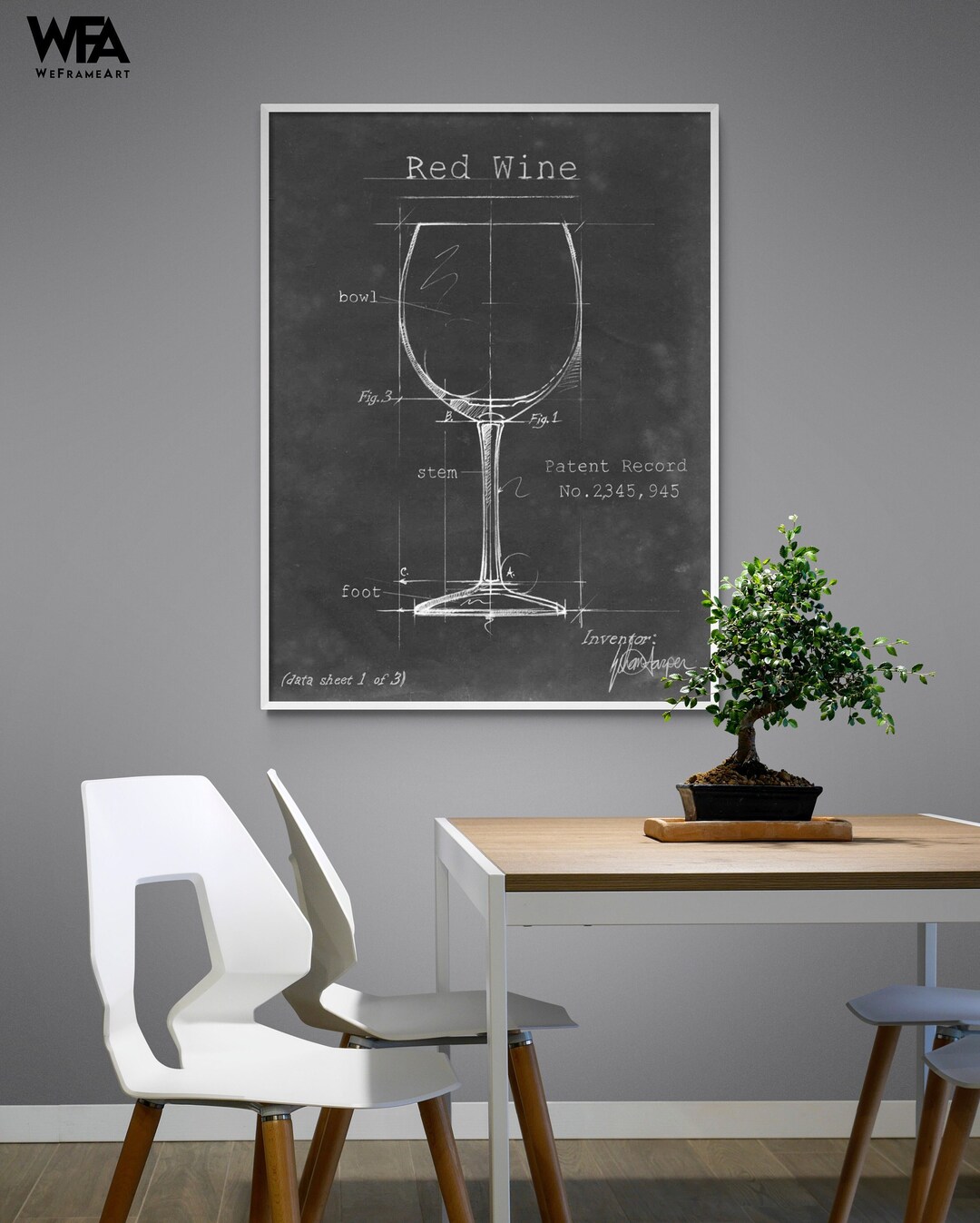 Red Wine Glass Blueprint, Framed Wine Lover Gift, Bar Wall Decoration ...