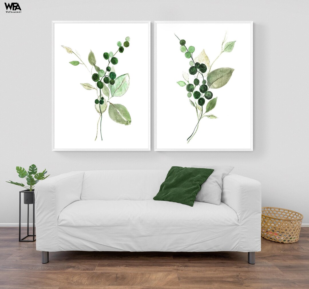 Set of 2 Framed Greenery Prints, Watercolor Botanical Wall Art - Etsy