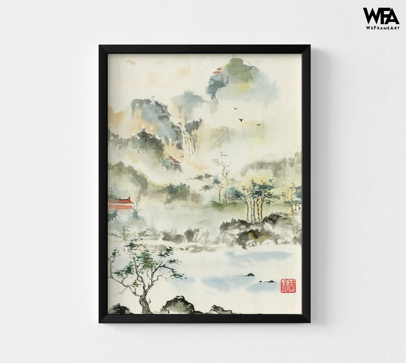 Asian Landscape Painting Print Framed Oriental Wall Art - Etsy