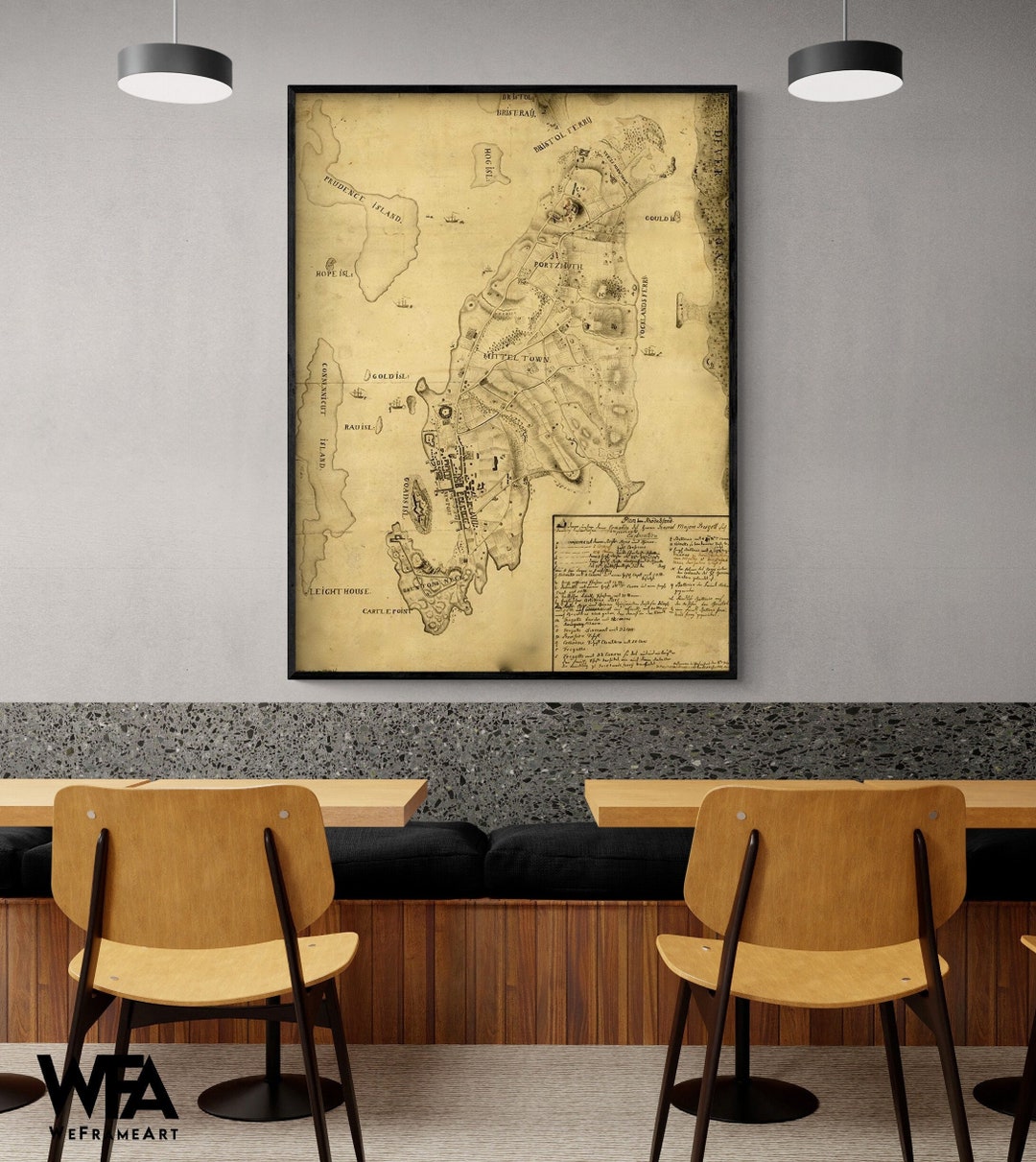 Rhode Island 1777, Rhode Island Map Print, Old Colonial Town Map Print ...