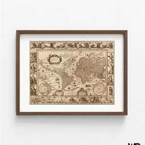 World Map 1606 by Vintage Maps, Earth Globe Map Print, Continent ...
