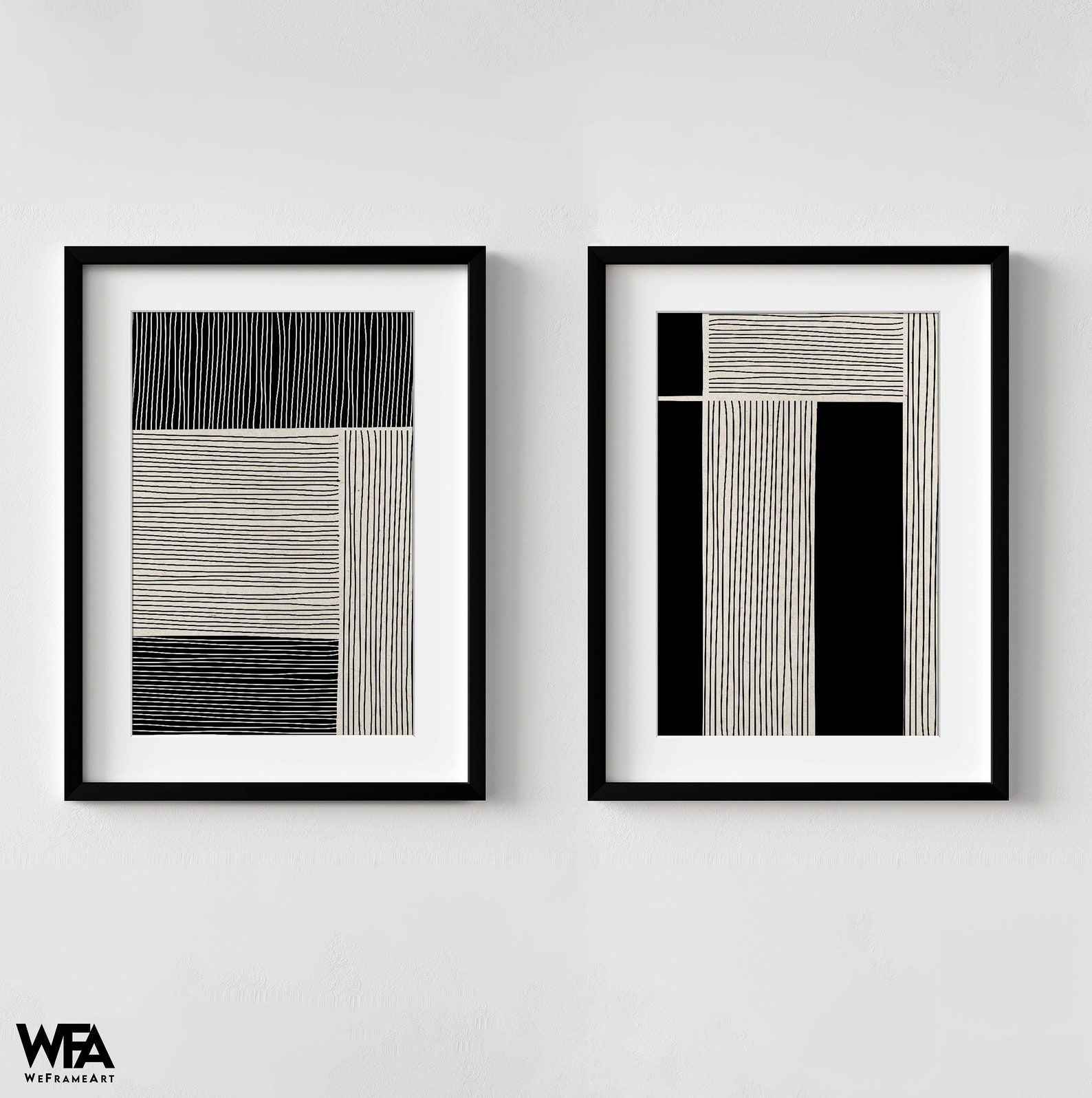 Set of 2 Geometric Prints Black and Gray Wall Art Framed - Etsy