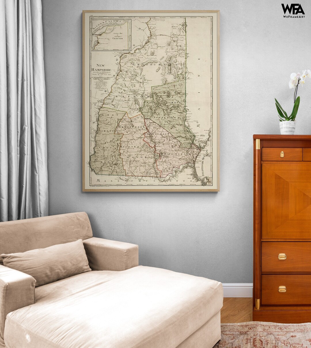New Hampshire Map Print, Vintage Granite State Wall Art, USA State ...