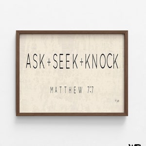 Ask, Seek, Knock, Framed Matthew 7:7 Print, Large Matthew Bible Quote ...