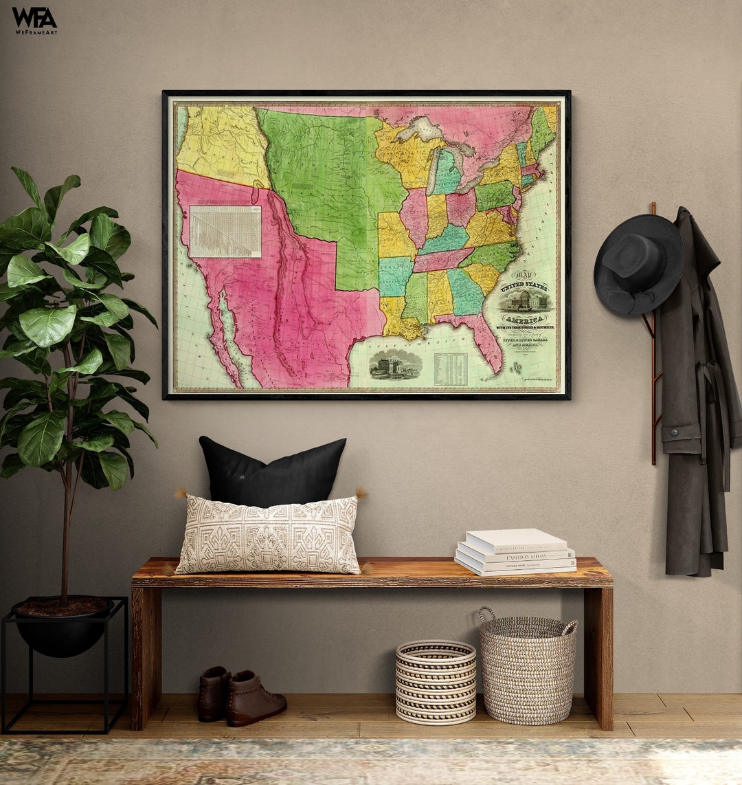 United States Map Print, Vintage Poster Print, Framed Colorful Map Art ...