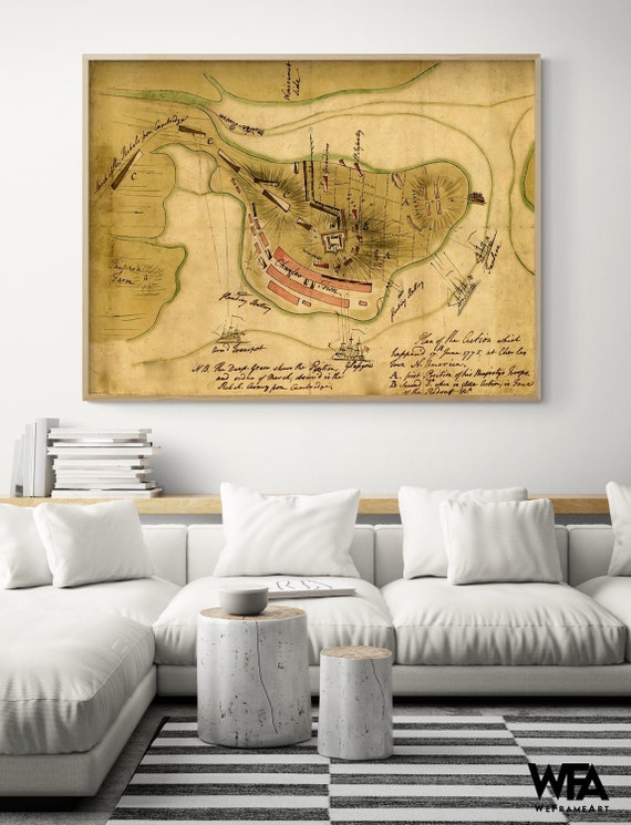 Bunker Hill Map Old Military House Decor Bunker Hill Old - Etsy