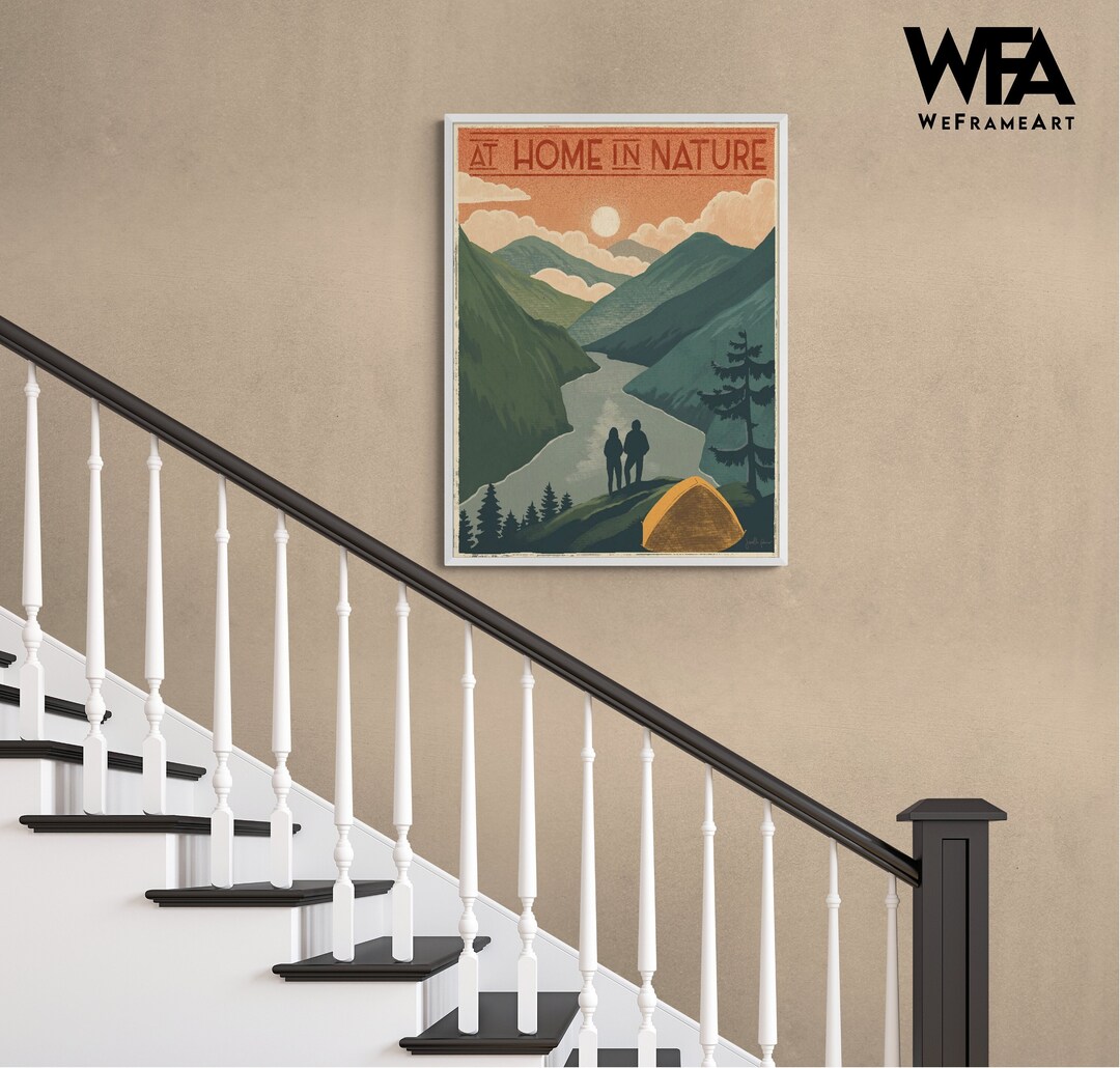 Vintage Camping Poster, Framed Camping Poster, Retro Mountains Poster ...