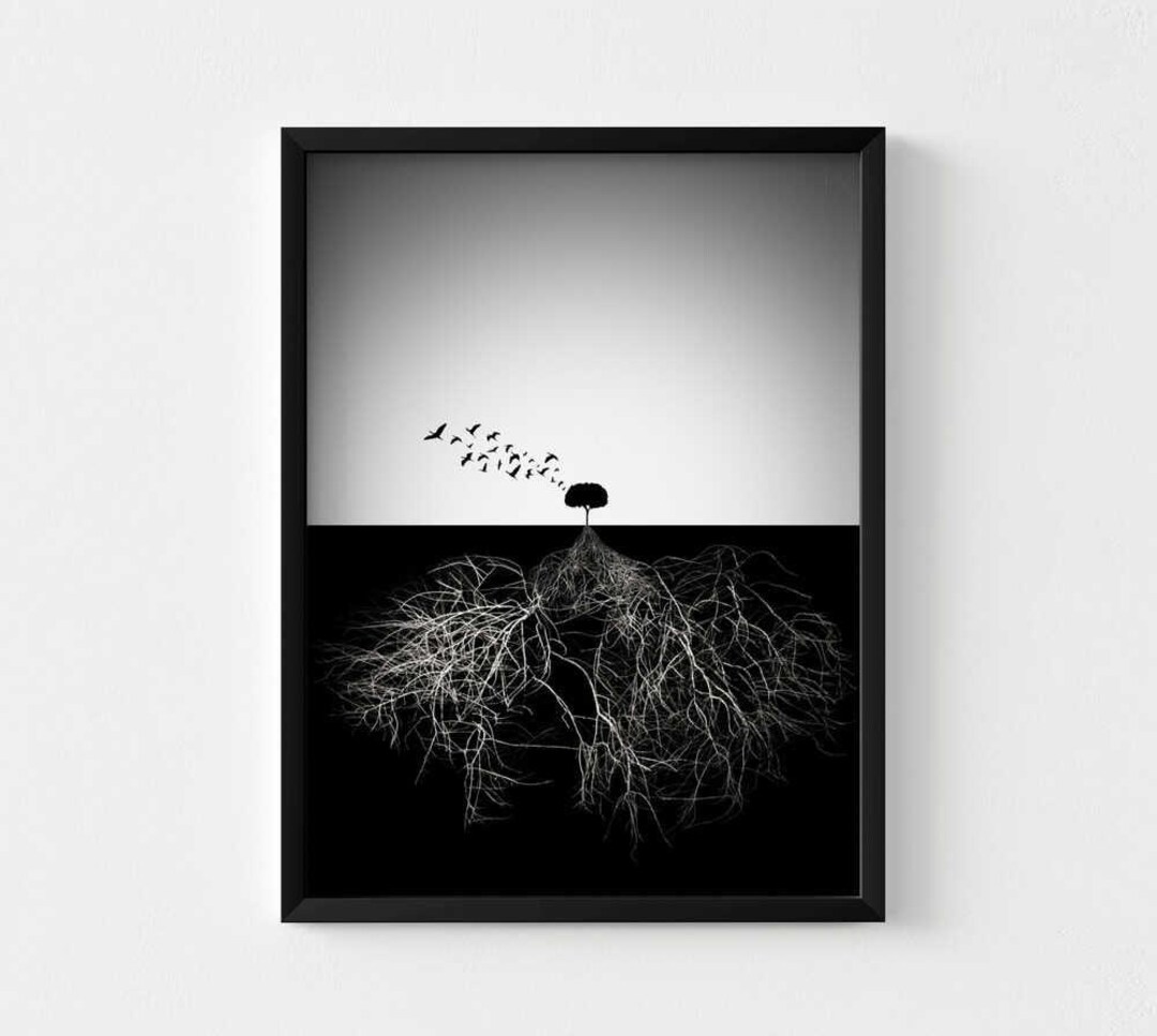 Roots and Flight Wall Art - Monochrome Tree With Flying Birds - Etsy