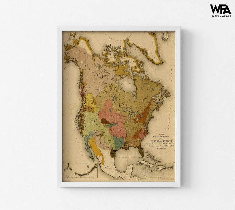 Vintage North American Indian Languages Map Art Print - Etsy