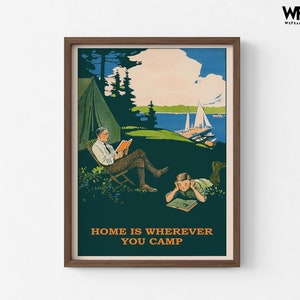 Vintage Camping Poster, Extra Large Retro Family Camping Trip Poster ...