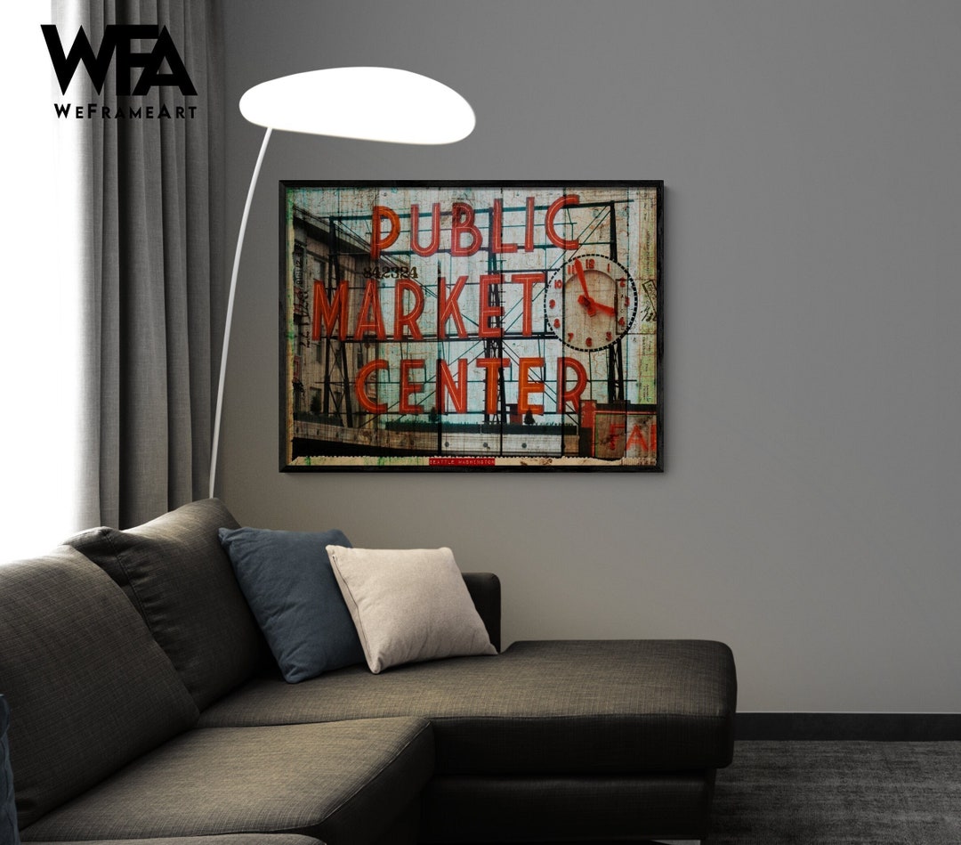 Seattle Neon Sign Photography Cafe Print, Modern USA Big City Market ...
