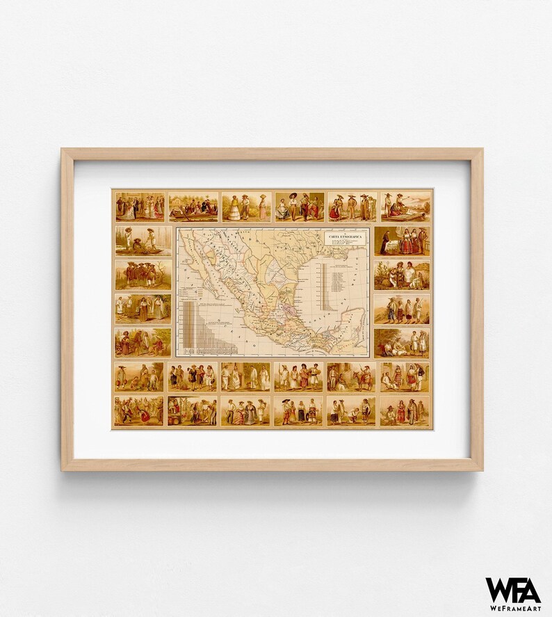 Vintage Ethnographic Map of Mexico, Latin American History Poster - Etsy