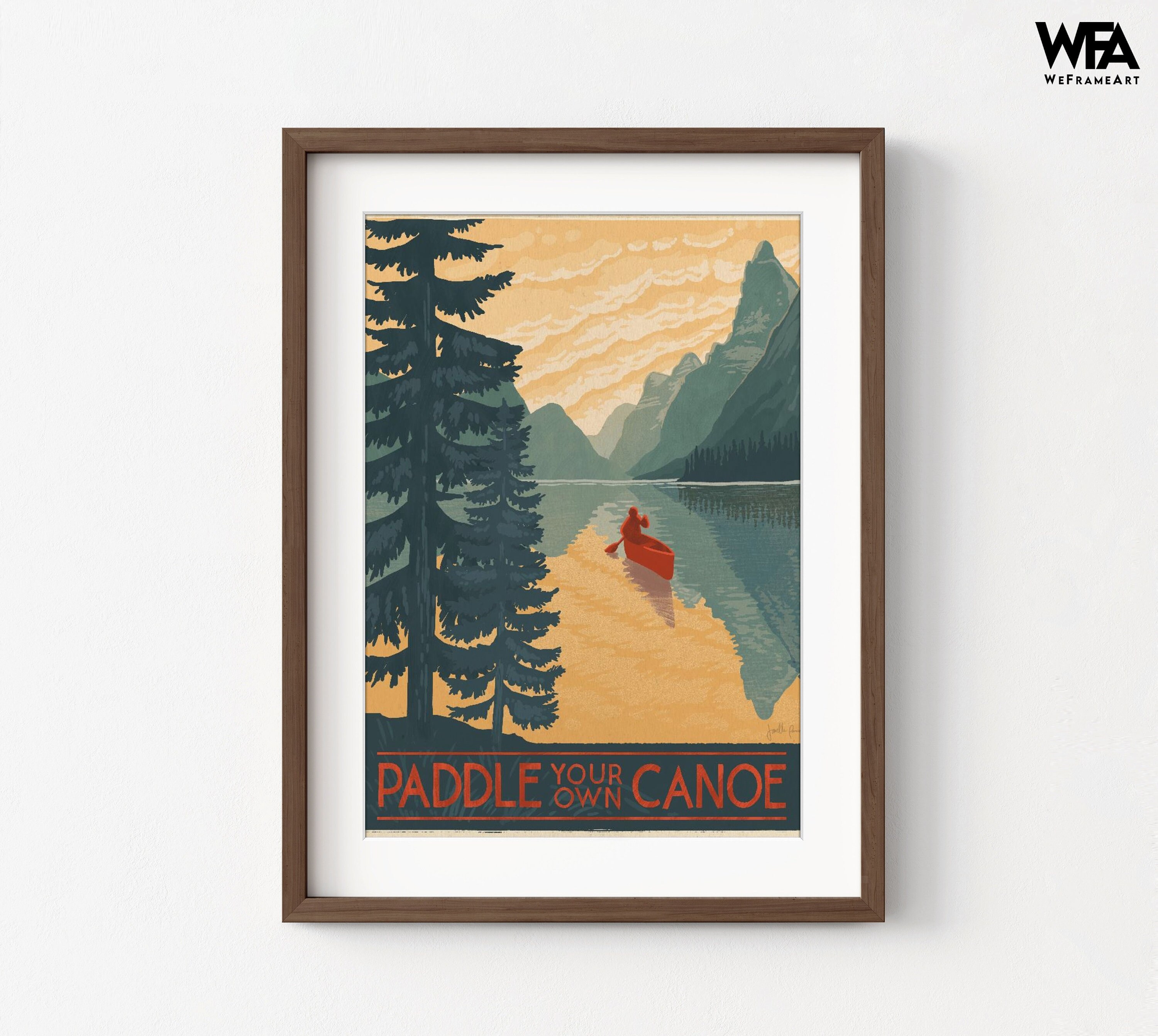 Canoe Art Poster Print Framed Paddling Poster Print Canoe | Etsy