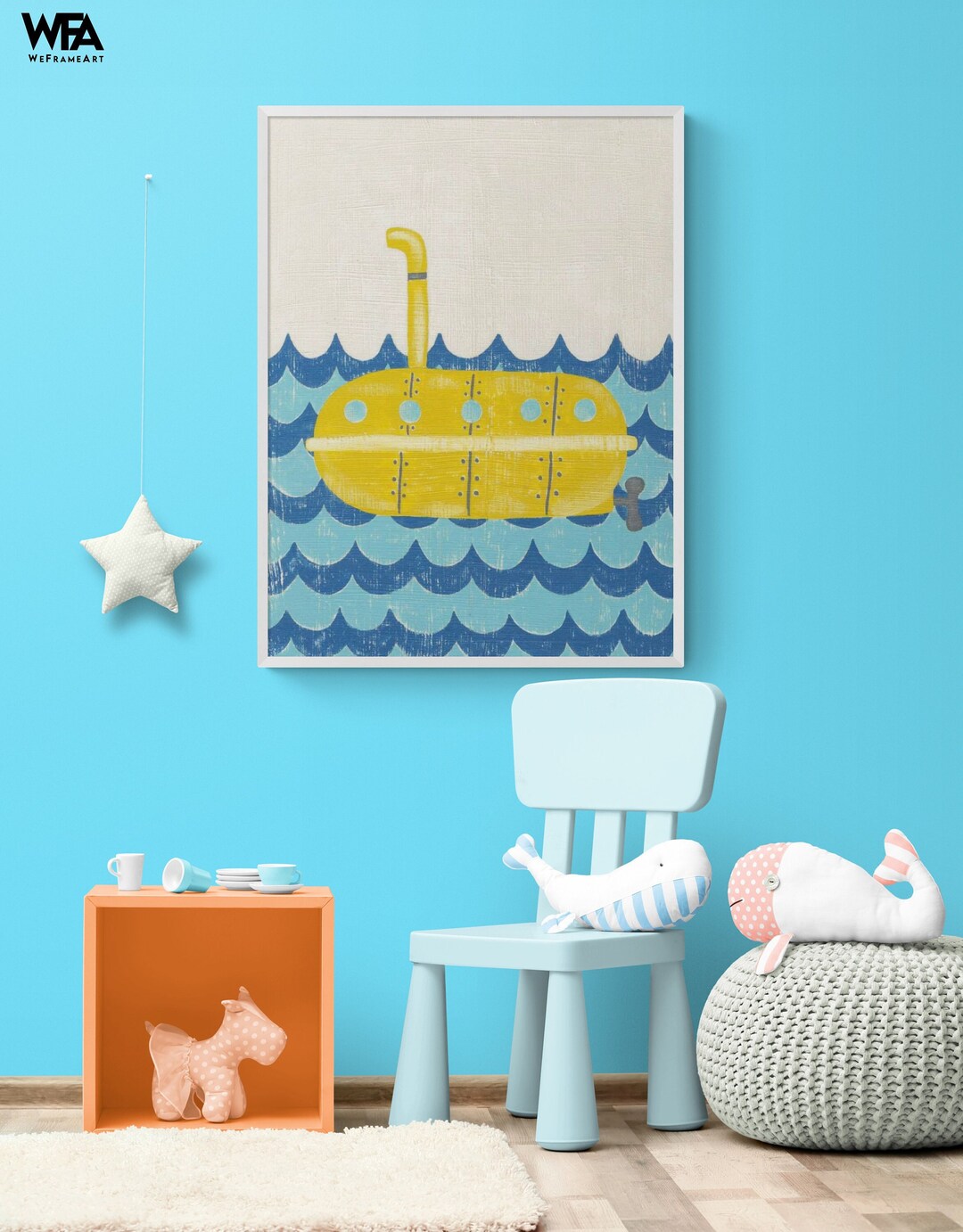 Submarine Illustration Print, Framed Yellow Submarine Poster, Submarine ...