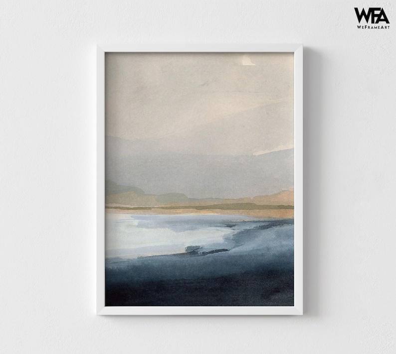 Navy Blue Landscape Painting Print Framed Beach Wall Art - Etsy