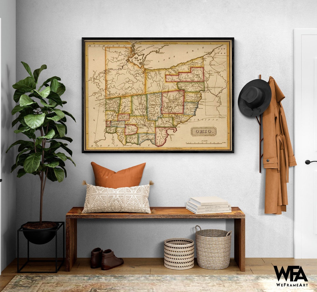 Ohio 1817, Large Ohio Map, Antique Ohio Gift Map, Rustic USA State Map ...