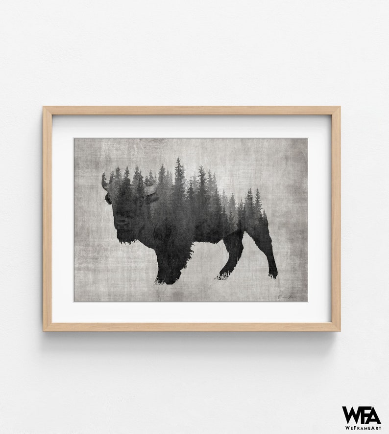 Large Bison Art Print Framed Abstract Forest Print American - Etsy