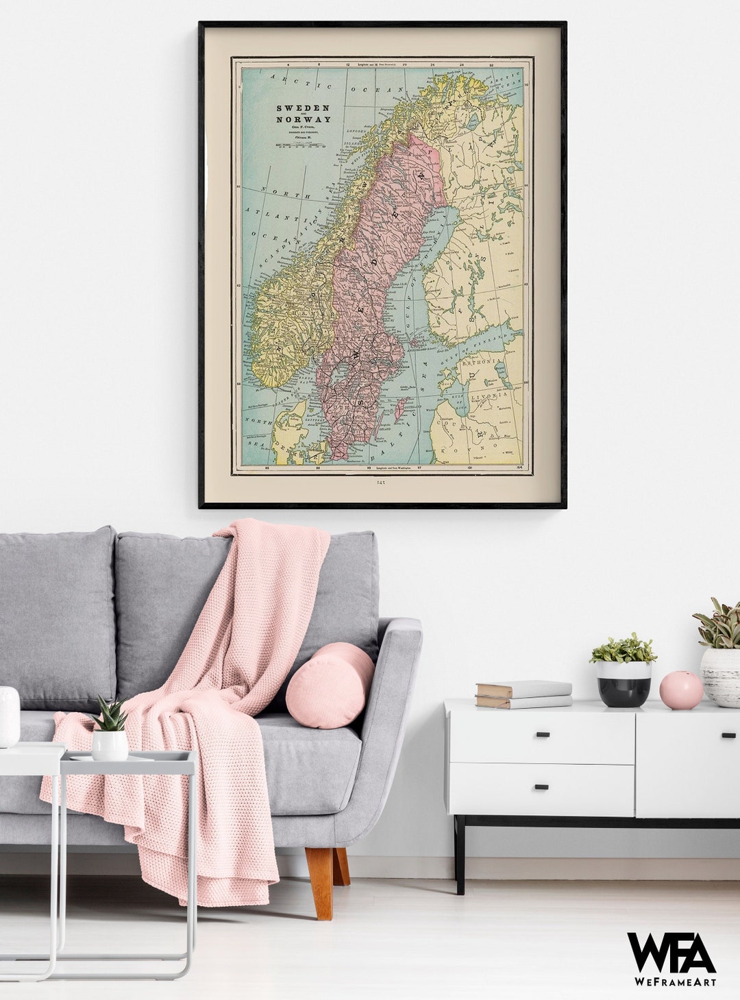 Europe Sweden Norway - Cram 1892, Antique Map of Sweden, Norway Map ...