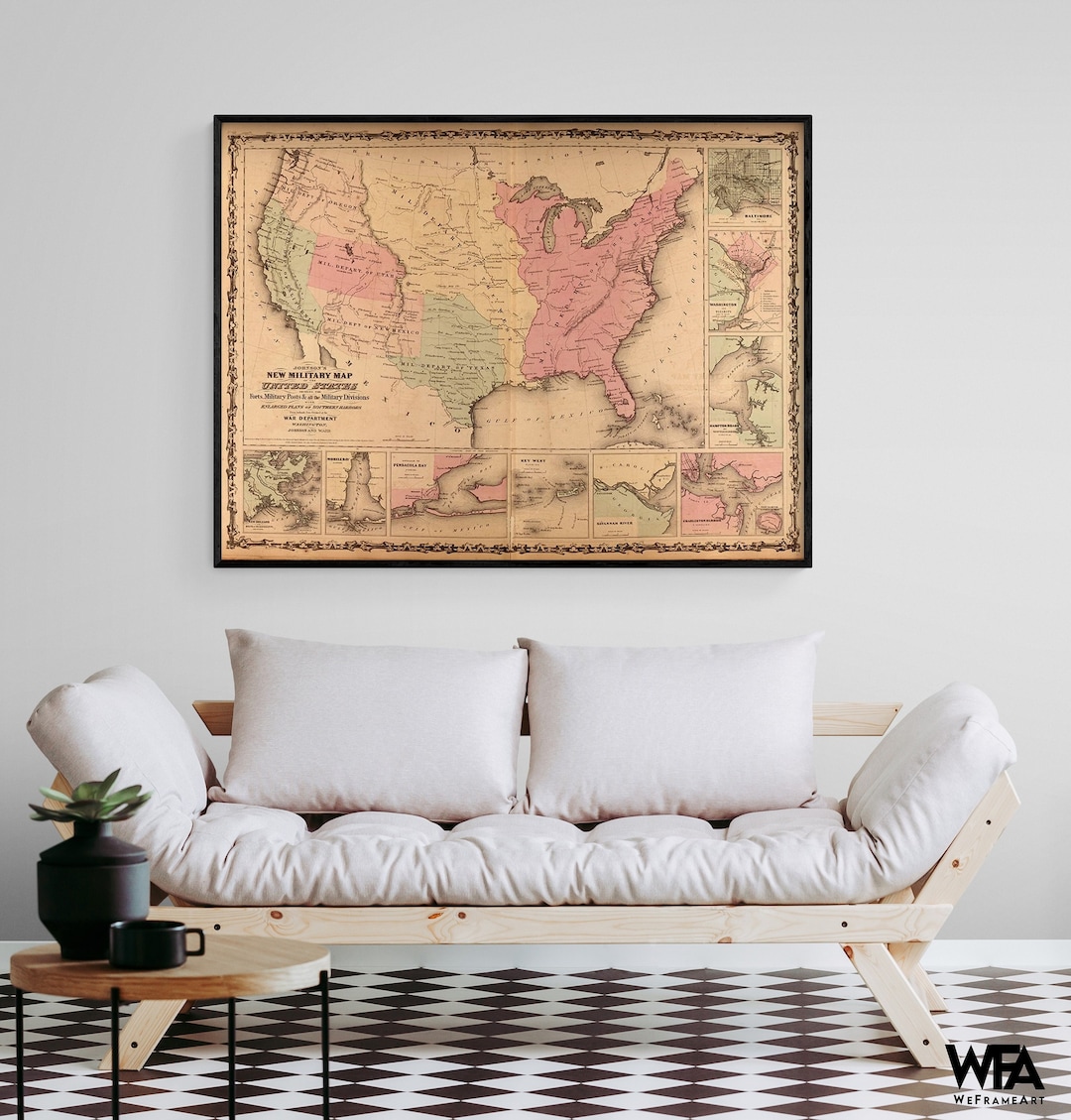 Military Map of the United States 1862, US Military Wall Art, Old ...