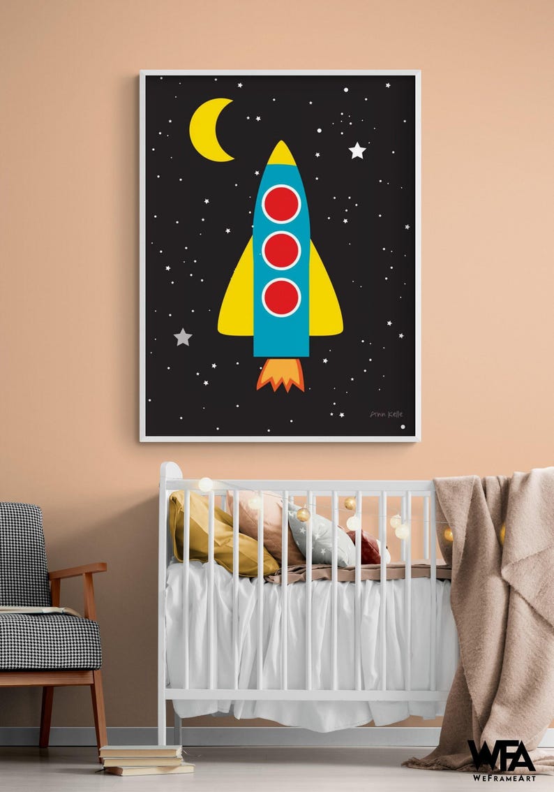 Blast off Rocket Ship Art Print, Kids Space Wall Decor - Etsy