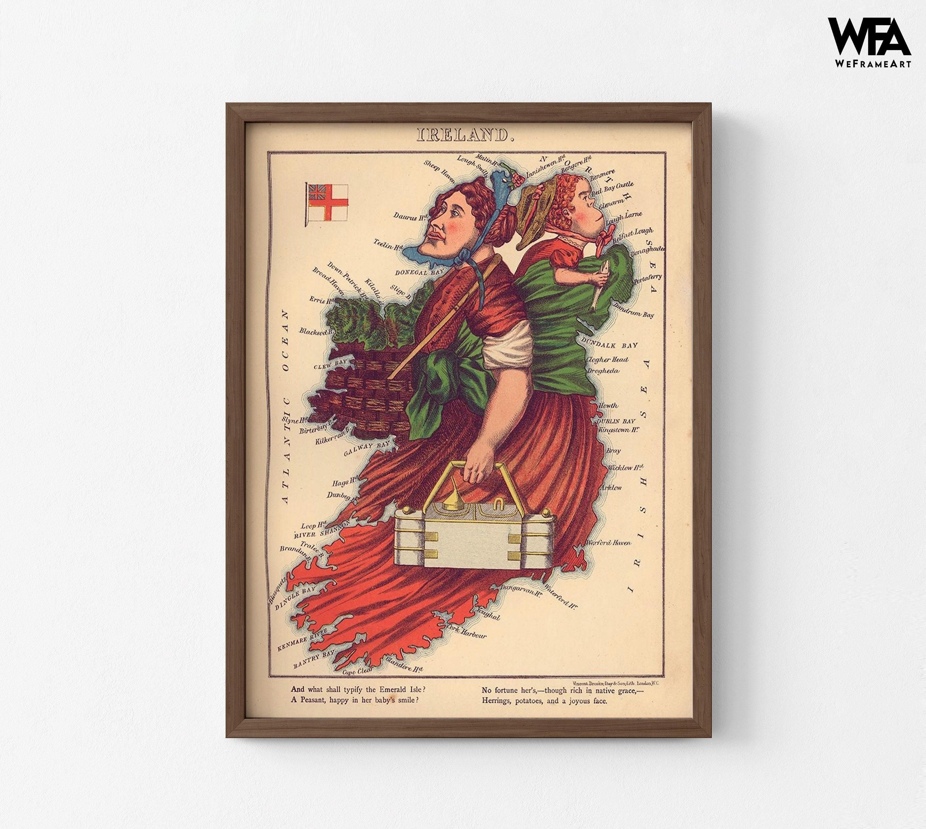 Anthropomorphic Map of Ireland Art Print, Vintage Irish Decor - Etsy
