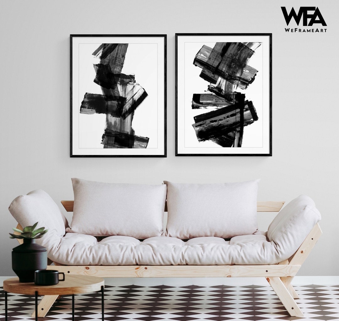 Black and White Reception Entryway Painting Print, Meeting Room Decor ...