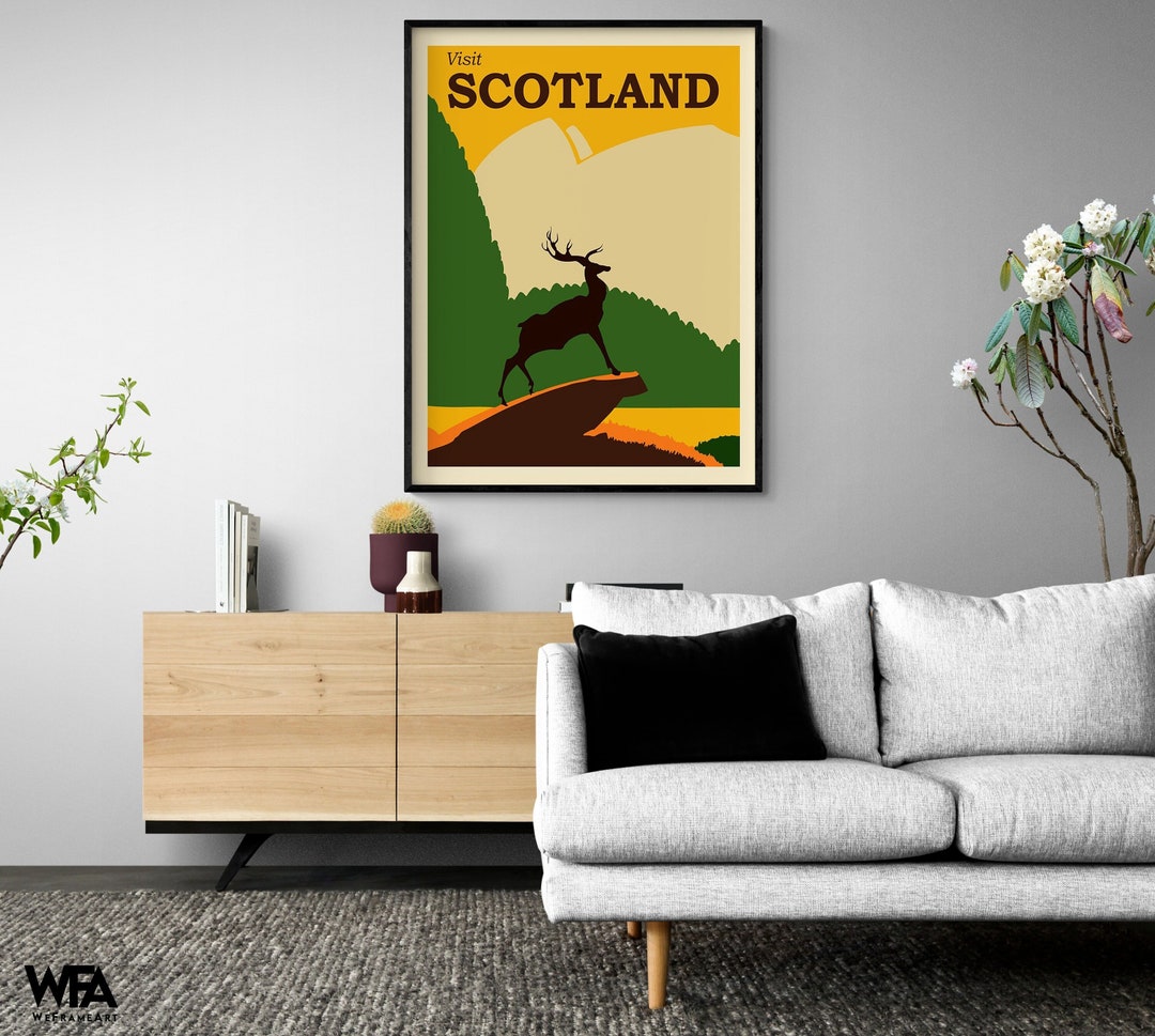 Scotland Travel Poster, Wild Life Scottish Poster, Deer Vintage Poster ...