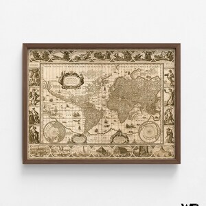World Map 1606 by Vintage Maps, Earth Globe Map Print, Continent ...