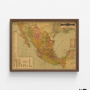 Mexico, Extra Large Mexican Poster Print, Framed Antique Map of Mexico ...